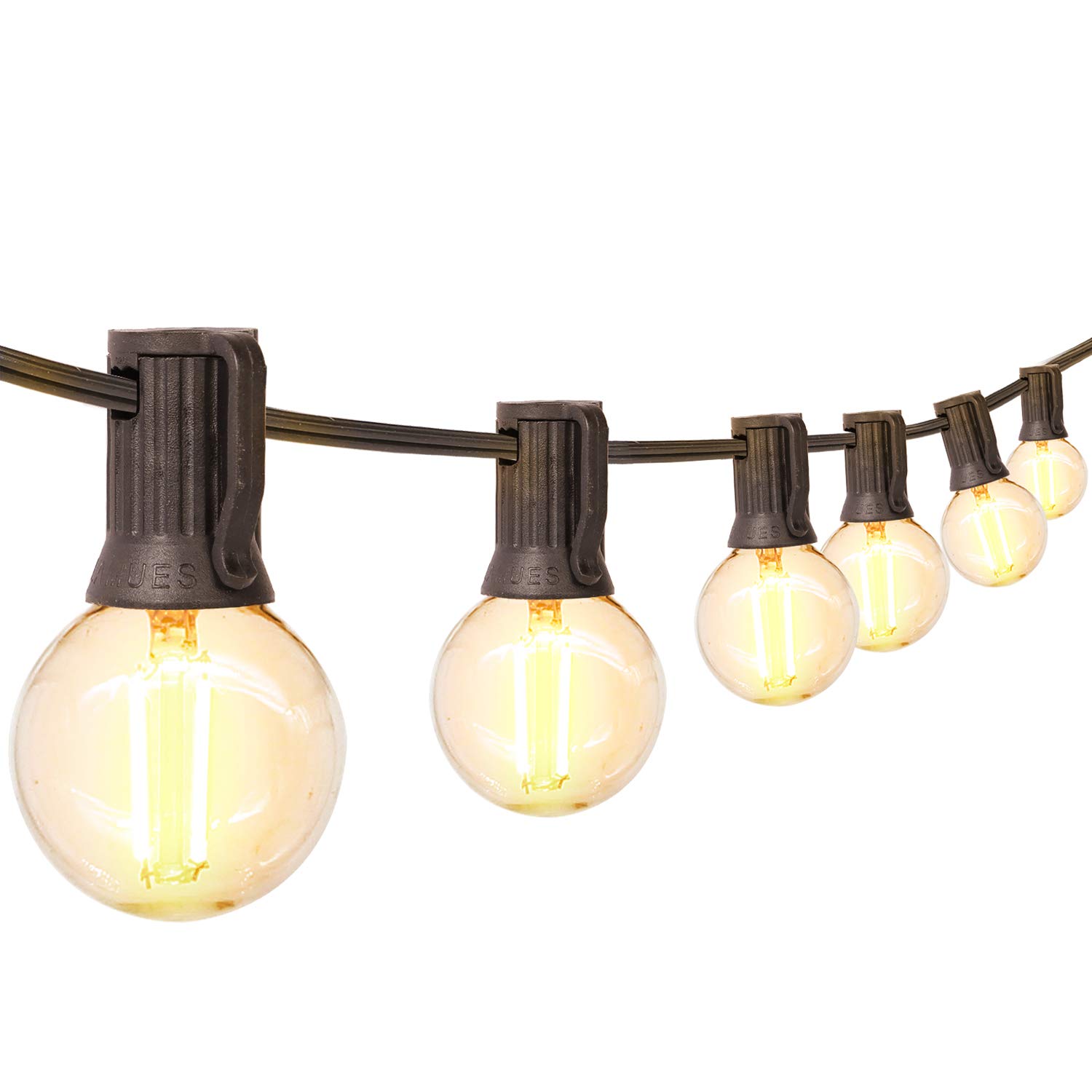 hykolity 50FT LED Outdoor Globe String Lights with 25 Hanging Sockets, Dimmable 27x1W Vintage Edison Bulbs(2 Spare), Warm White Waterproof Patio String Lights for Garden Backyard Bistro Pergola