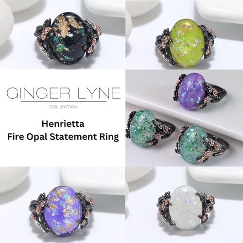Ginger Lyne Collection Henrietta Simulated Fire Opal Ring for Women - Elven Gothic Black Plated for Engagement Promise or Statement -Tree Branch Flower Design Setting