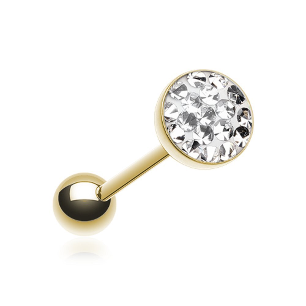 Golden Multi-Sprinkle Dot Multi Gem WildKlass Barbell Tongue Ring (Aurora Borealis)