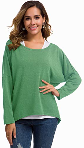 UGET Women's Oversized Baggy Off Shoulder Long Batwing Sleeve Loose Fitting Pullover Casual Comfy Fall T-Shirt Sweaters Tops XX-Large Light Green X-Large Light Green