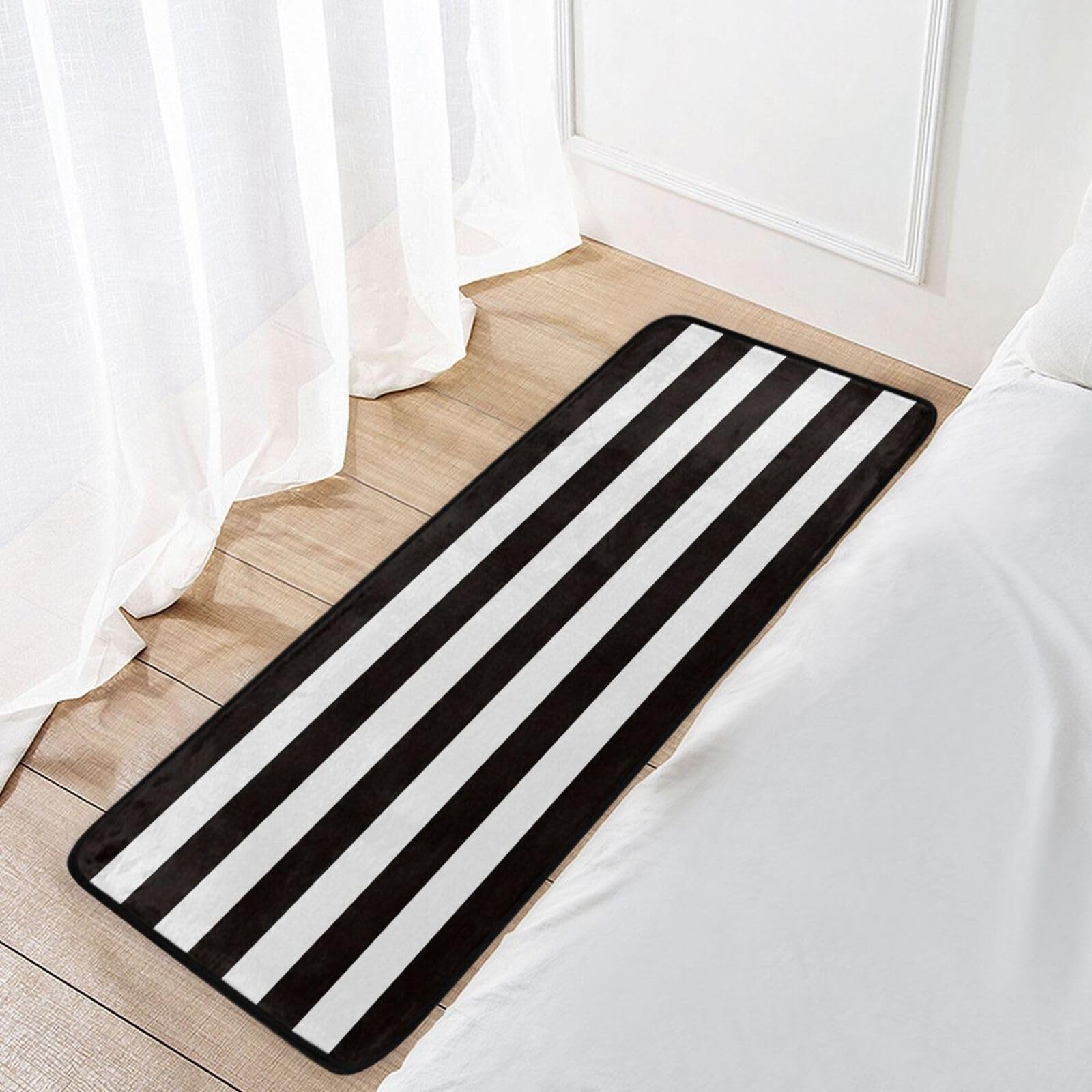 Kitchen Floor Mat White Black Stripe Non-Slip Kitchen Rug Comfort Rug for Floor, Office, Sink, Laundry 39 x 20 Inch