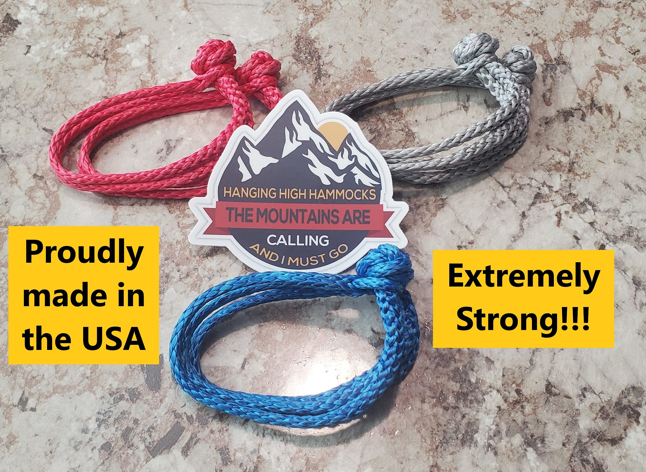 Hanging High Hammocks | 74 Amsteel Soft Shackle 3 inch with Free Sticker | for Hammock Camping, Backpacking, Travel, Keys and More
