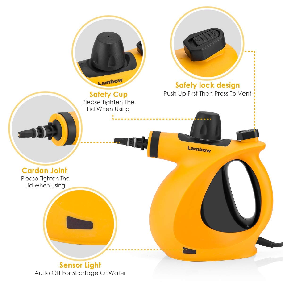 Handheld Pressurized Steam Cleaner with 9-Piece Accessory Set - Multi-Purpose and Multi-Surface All Natural, Chemical-Free Steam Cleaning for Home, Auto, Patio, More