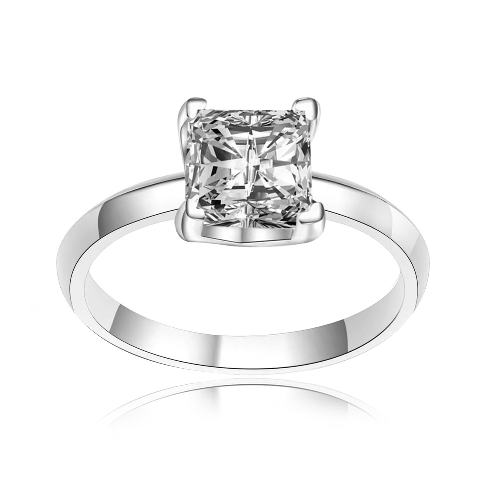 Jiostonor Princess Cut Moissanite Rings for Women, Brilliant 1 Carat Sterling Silver Solitaire Ring 18K White Gold Plated D Color VVS1 Lab Created Diamond Ring 4-Prong Moissanite Ring Size 6