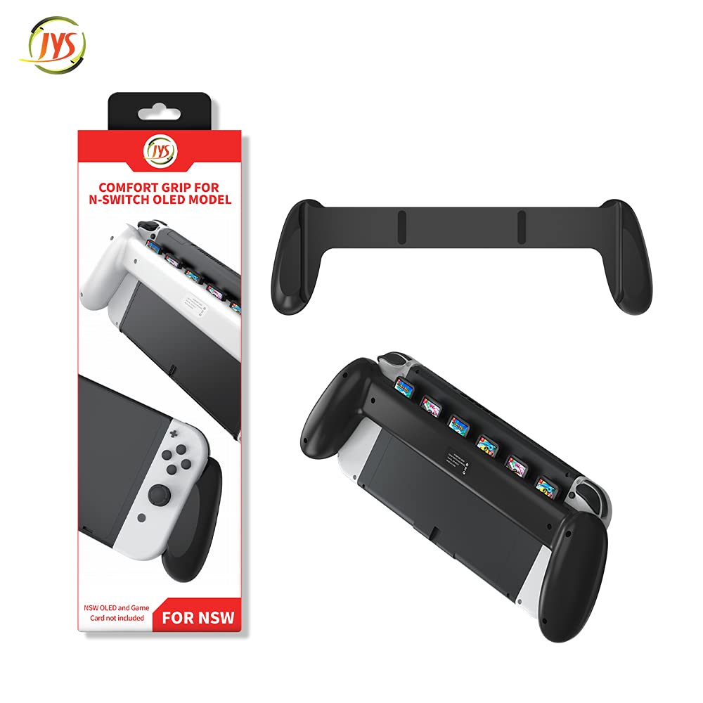 JDDWIN Grip Compatible with Switch OLED Model 2021 Ergonomic Handle Grip Stand for Switch OLED Model Console with Game 6 Card Storage Slots (Black)