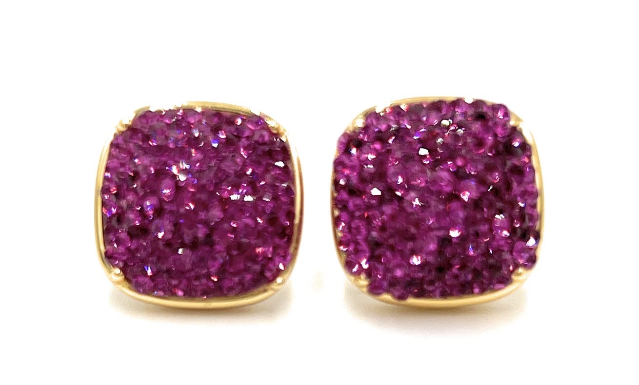Kate Spade New York Clay Pave Small Square Studs Earrings Fushia