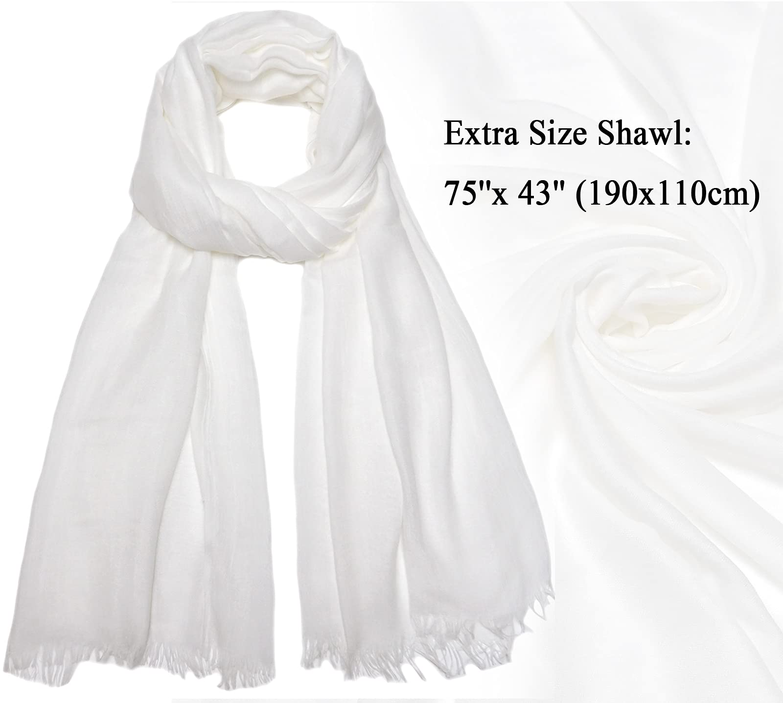 Gragengs Women Summer Scarfs Cotton Lightweight Large Long Gauze Shawl Beach Wrap Plain 75”×43” (White)