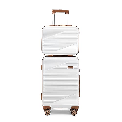 Somago 22x14x9 Carry On Luggage 20 Inch Suitcase with Cosmetic Case Lightweight Hard Shell Luggage PC Suitcase with TSA Lock Airline Approved Luggage (White)