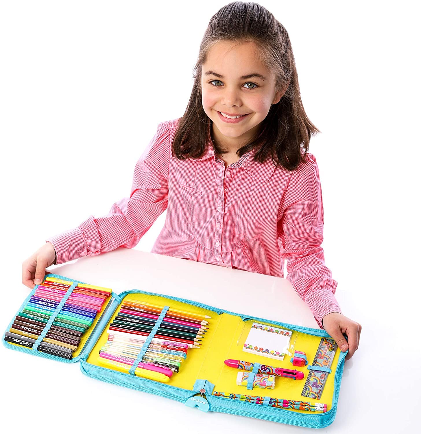 GirlZone Jumbo Rainbow Arts & Crafts Filled Stationery Pencil Case for Girls, 43 Pieces