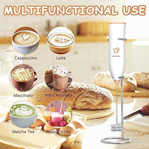 Handheld with Stainless Steel Stand USB-charging Foam Maker, DOUBLE WHISK Mini Blender and Electric Mixer Coffee Frother (Brown)