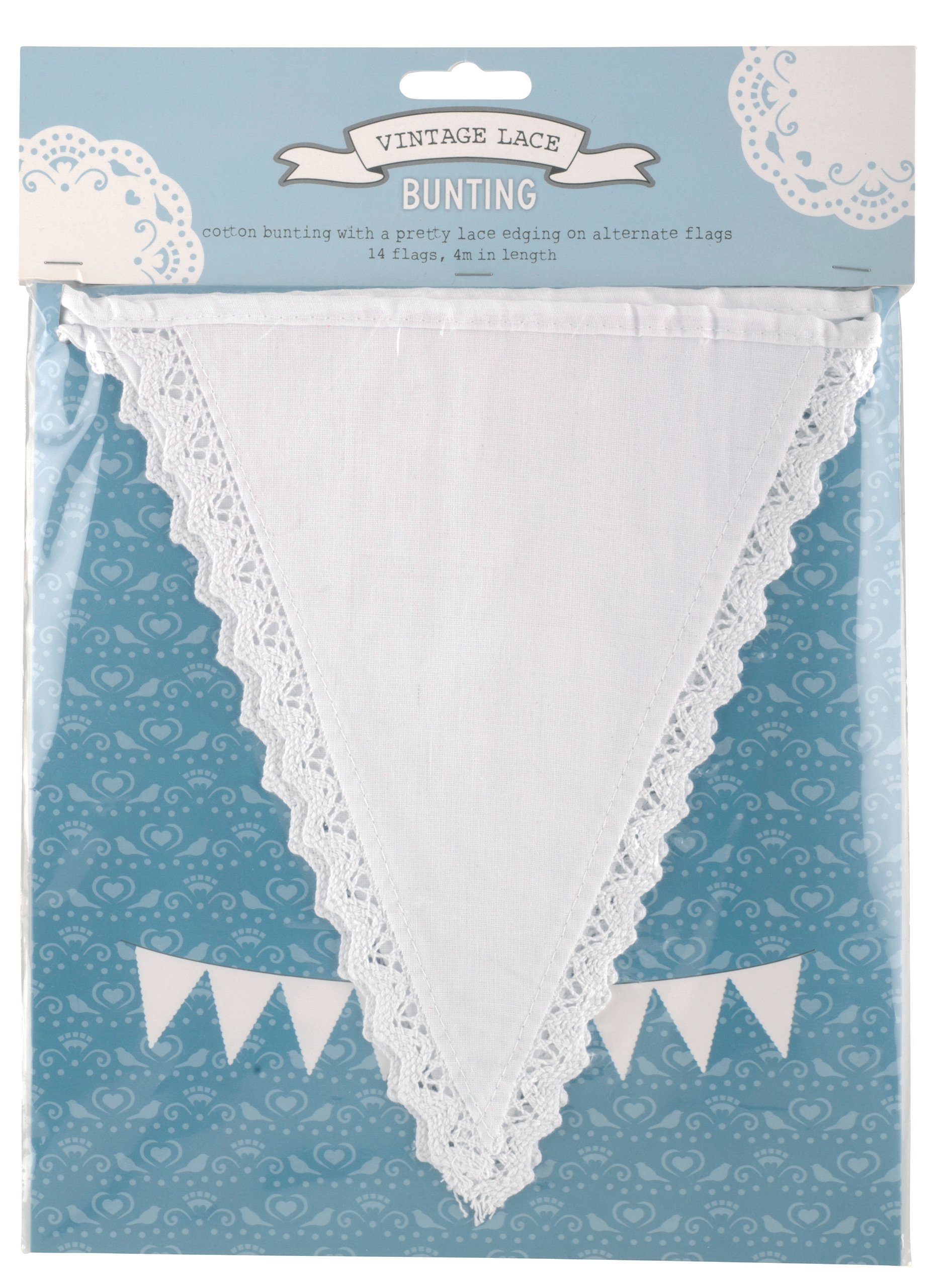 Ginger Ray Cotton Hanging Bunting with Lace Edging Banner, 3.5 Meters
