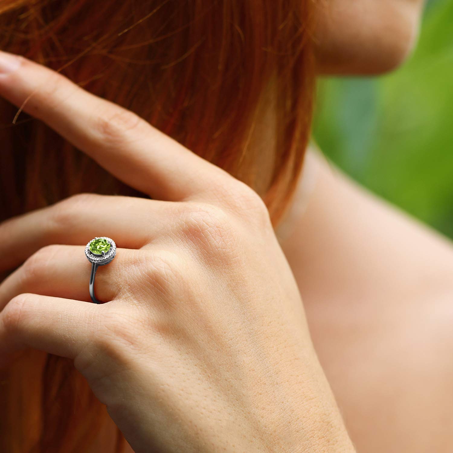 Gem Stone King 925 Sterling Silver Green Peridot Halo Engagement Ring For Women (1.55 Cttw, Gemstone Birthstone, Available in size 5, 6, 7, 8, 9)