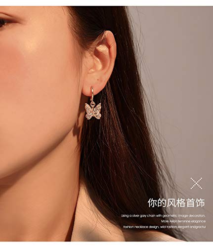 INENIMARTJ Butterfly Earrings Butterfly Dangle Earrings 14K Gold Small Crystal Butterfly Hoop Earrings for Women