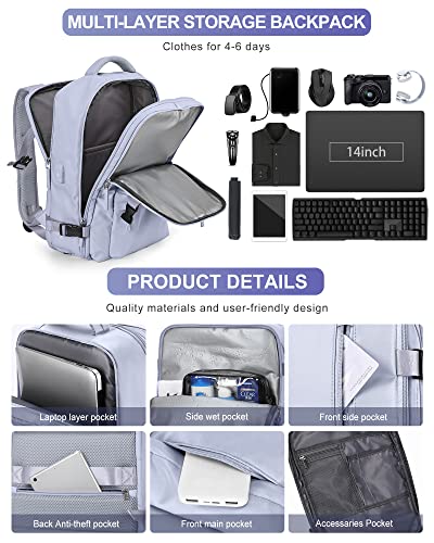VGCUB Large Travel Backpack,Carry on Backpack for Women Men Airline Approved Gym Backpack Waterproof Business Laptop Daypack,Purple With Toiletry Bag