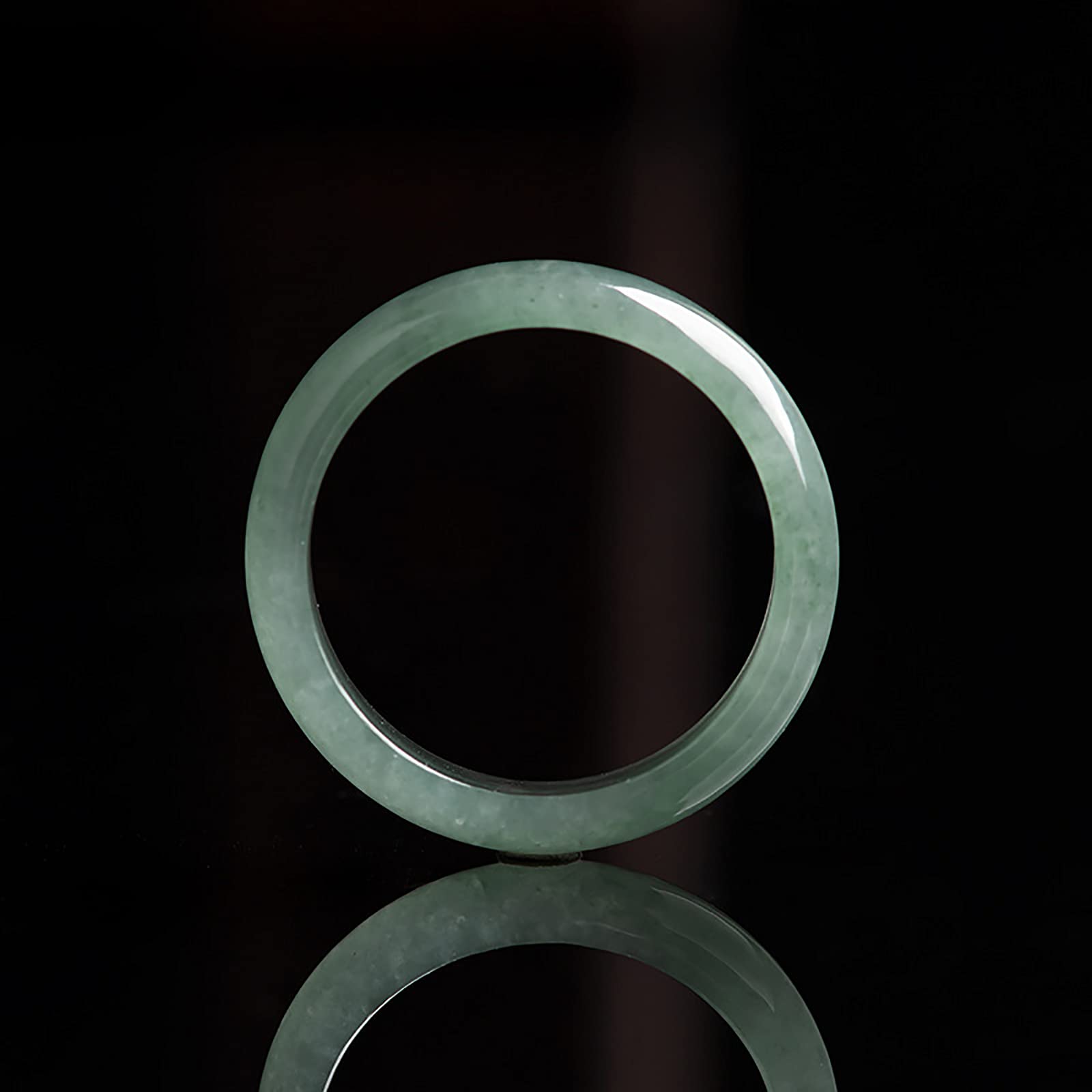 HSUMING Chinese Natural Green Jade Band Rings for Women, Size 6-10 (Green, 8)
