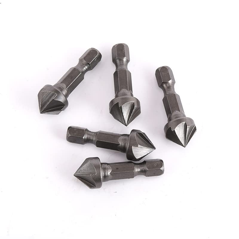 TorSor 3 Pack Countersink Drill Bit Chamfer Bits 6 Flute for 6.35mm 1/4'' Hex Shank Burr Removal Holes Shaping Trimming Opener Tool Polish Knife Cutter Woodworking 90° Degree Center Punch Sets Wood