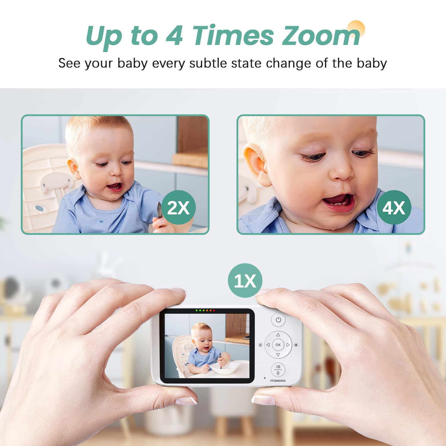 Itomoro Baby Monitor with 2 Cameras,2.8" Display True Color 720P,Two-Way Talk, Zoom, Auto Night Vision, Power Saving/Vox, Lullabies