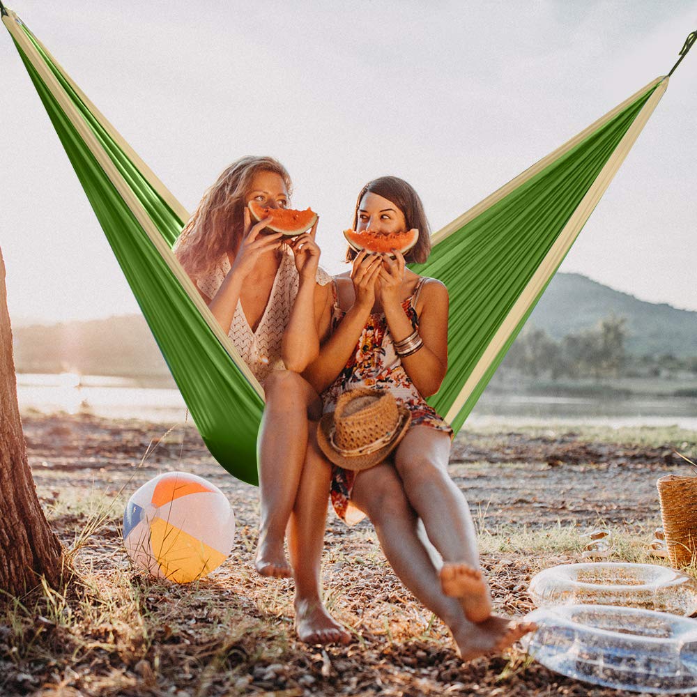 Hinastar Camping Hammock for Outside, Double&Single Portable Hammock with 2 Tree Straps, Parachute Lightweight Nylon Hammocks for Outdoor, Backpacking, Travel, Camping, Hiking(Green & Khaki)