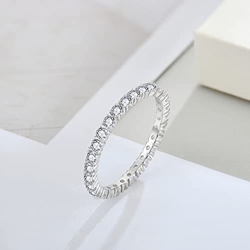 JO WISDOM 925 Sterling Silver 2MM Cubic Zirconia Eternity Ring for Women Size 5