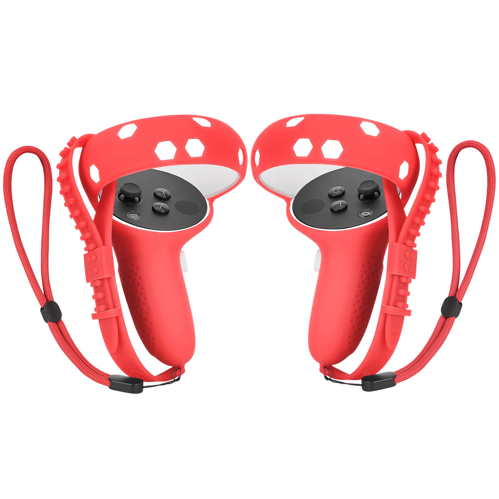 Kuways Design Silicone Touch Controller Grip Cover for Oculus Quest 2 Accessories, Anti-Throw Protector with Adjustable Knuckle Straps, Full Cover Handle Sleeve (Watermelon Red)