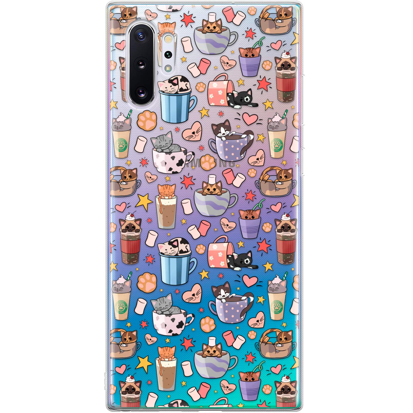 Generic Slim TPU Phone Case Compatible with Samsung Galaxy A72 A71 5G A70 A51 A32 A21 A11 A12 A01 Durable Kittens Cute Clear Soft Protective Shockproof Paws Kawaii Cover Cats Silicone Pet Coffee Cups