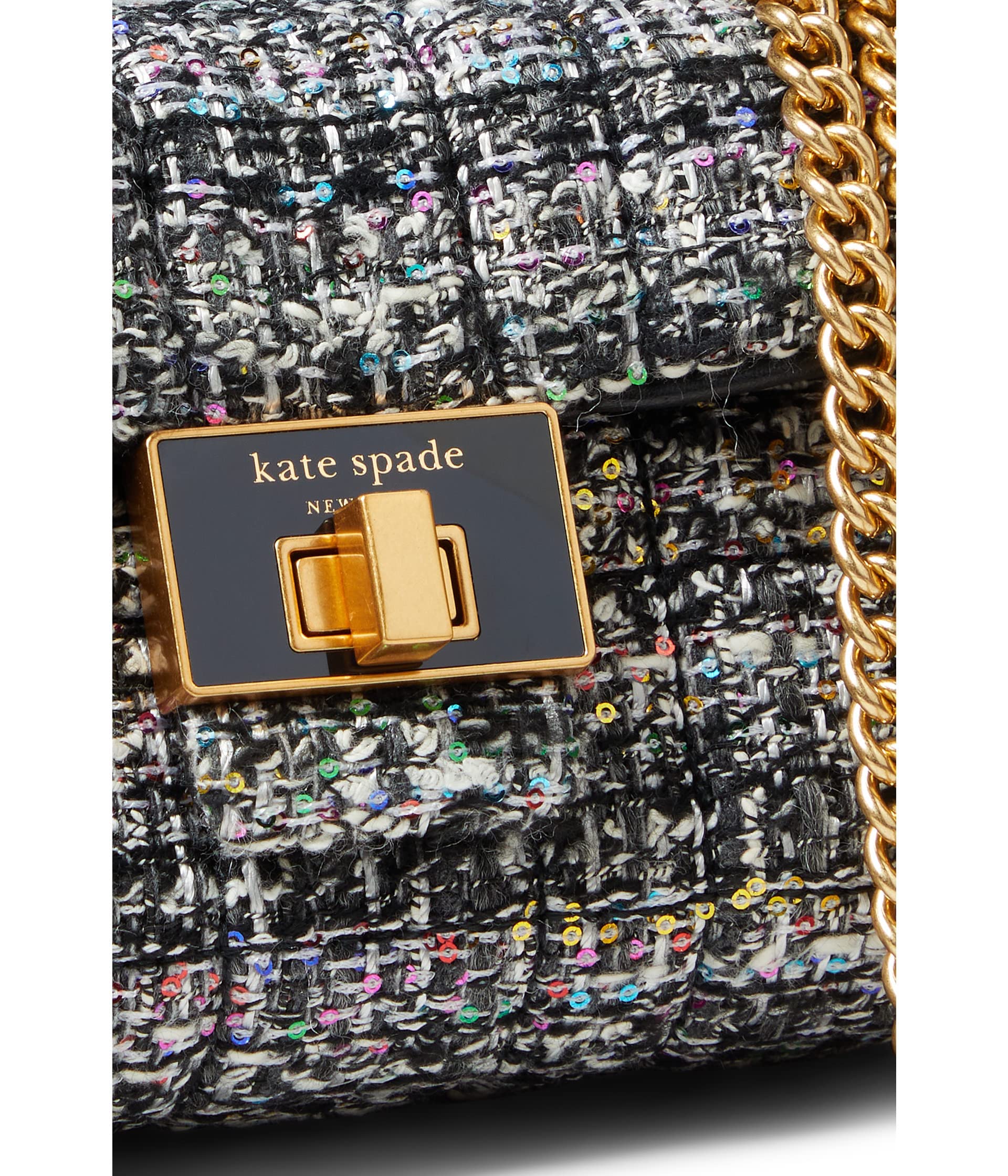 kate spade new york Evelyn Sequin Tweed Small Shoulder Crossbody Black Multi One Size
