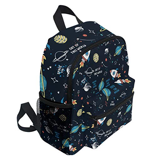 Wamika Space Rocket Universe Galaxy Backpack for Kids Girls Boys Sun Moon Bookbag Daypack with Chest Strap Mini Elementary School Bags Water Resistant Durable for School Student