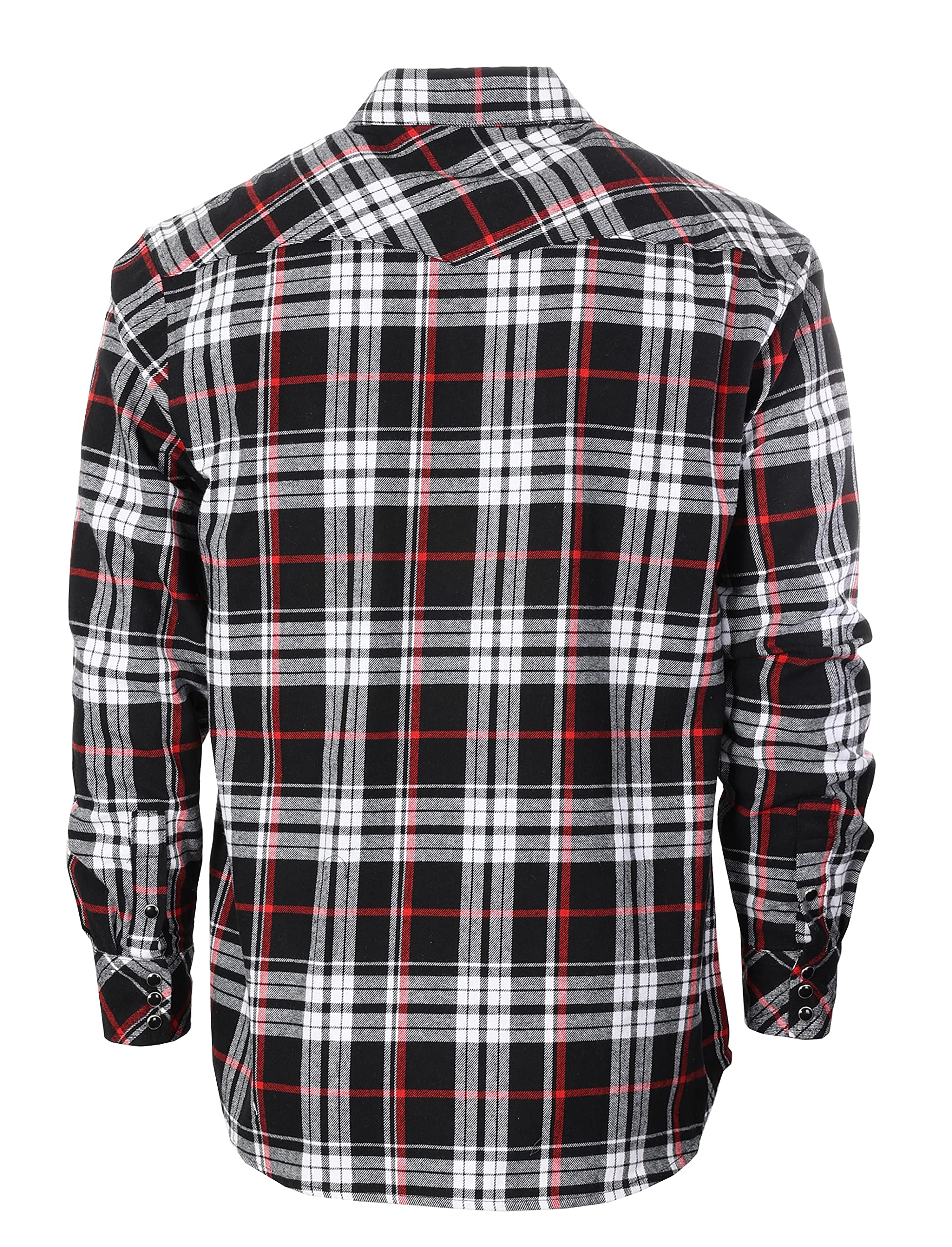 Gioberti Men 100% Cotton Western Flannel Plaid Shirt w/Snap-on Button, Black White Red Line, X-Large