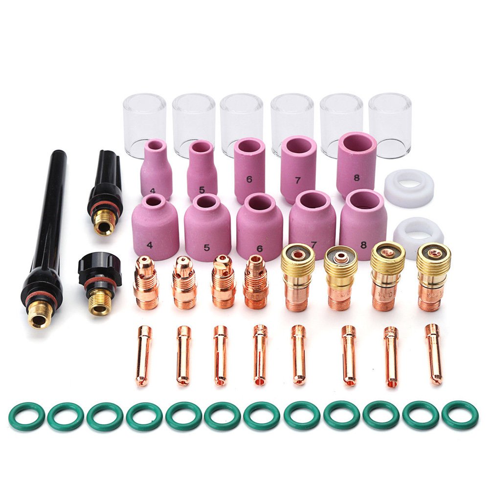 Ginode 49PCS TIG Welding Torch Accessories Kit Collets Body Glass Cup Alumina Nozzle Stubby Gas Lens #10 Pyrex Cup Kit for TIG WP-17/18/26