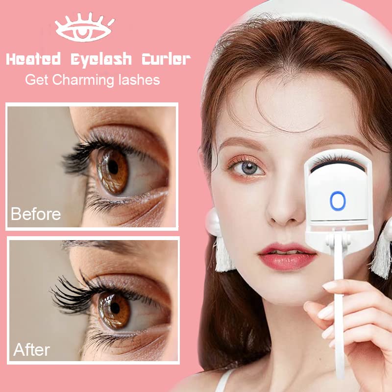 Heated Eyelash Curler, BYVUTE Regular Electric Lashes Curler with Sensing Heating Silicone Pads No Pitching Curler Long Lasting Two Temperature Settings Rechargeable with Pouch