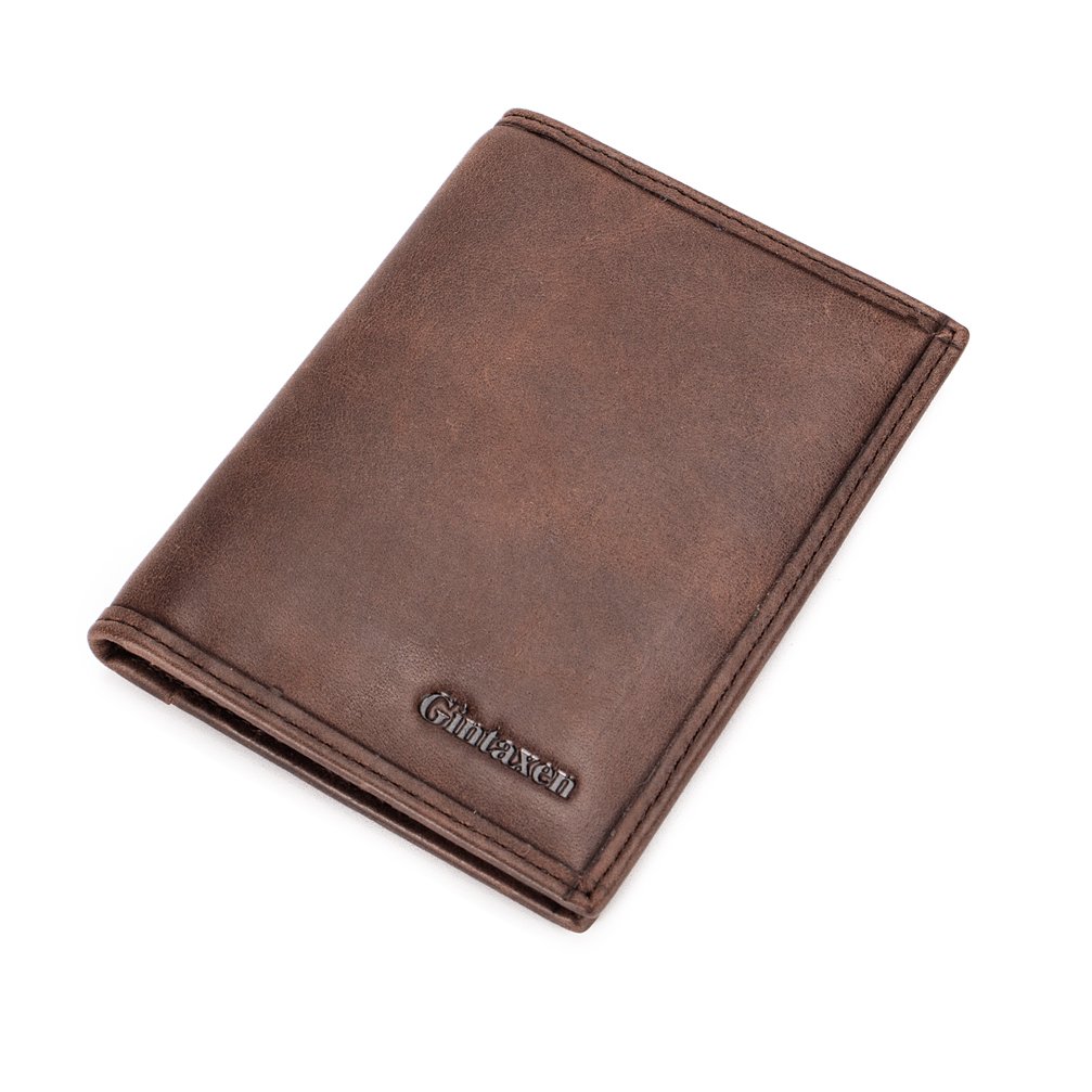 GintaXen Slim Leather Bifold Front Pocket Wallet Credit Card Holder with 2 ID Window RFID Blocking - Coffee