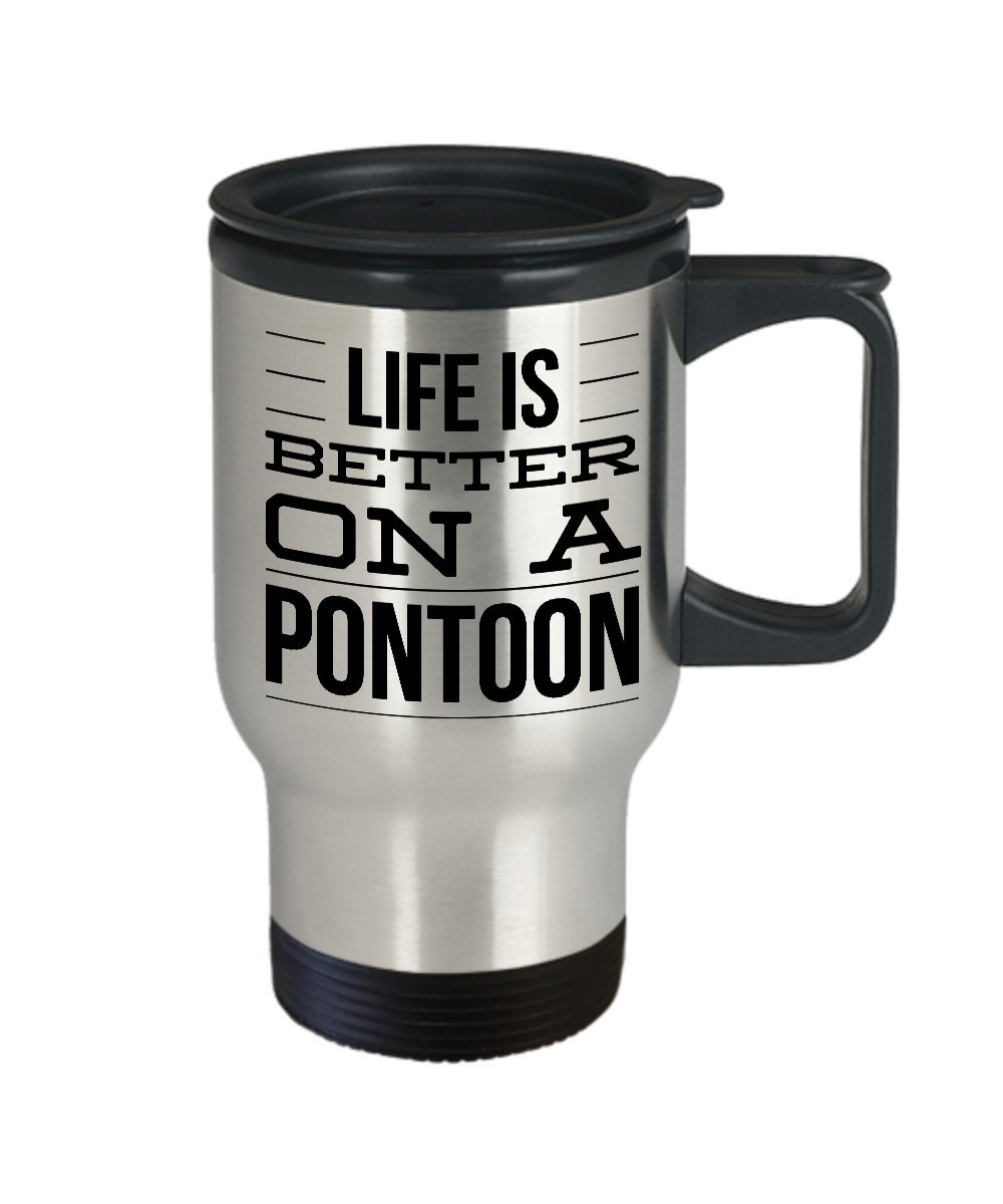 HollyWood & Twine Pontoon Boat Coffee Mug - Life is Better on a Pontoon Stainless Steel Insulated Travel Coffee Cup with Lid