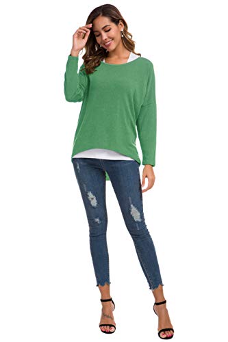 UGET Women's Oversized Baggy Off Shoulder Long Batwing Sleeve Loose Fitting Pullover Casual Comfy Fall T-Shirt Sweaters Tops XX-Large Light Green X-Large Light Green