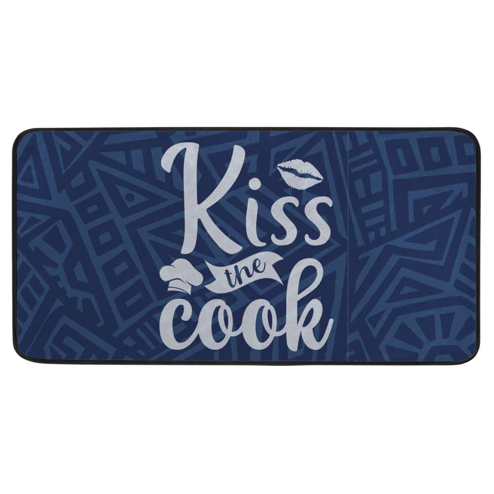 Kitchen Mat Non-Slip Kitchen Rug Kiss Cook Unique Geometric Kitchen Doormat Runner Rug for Home Decor,39 x 20 Inch