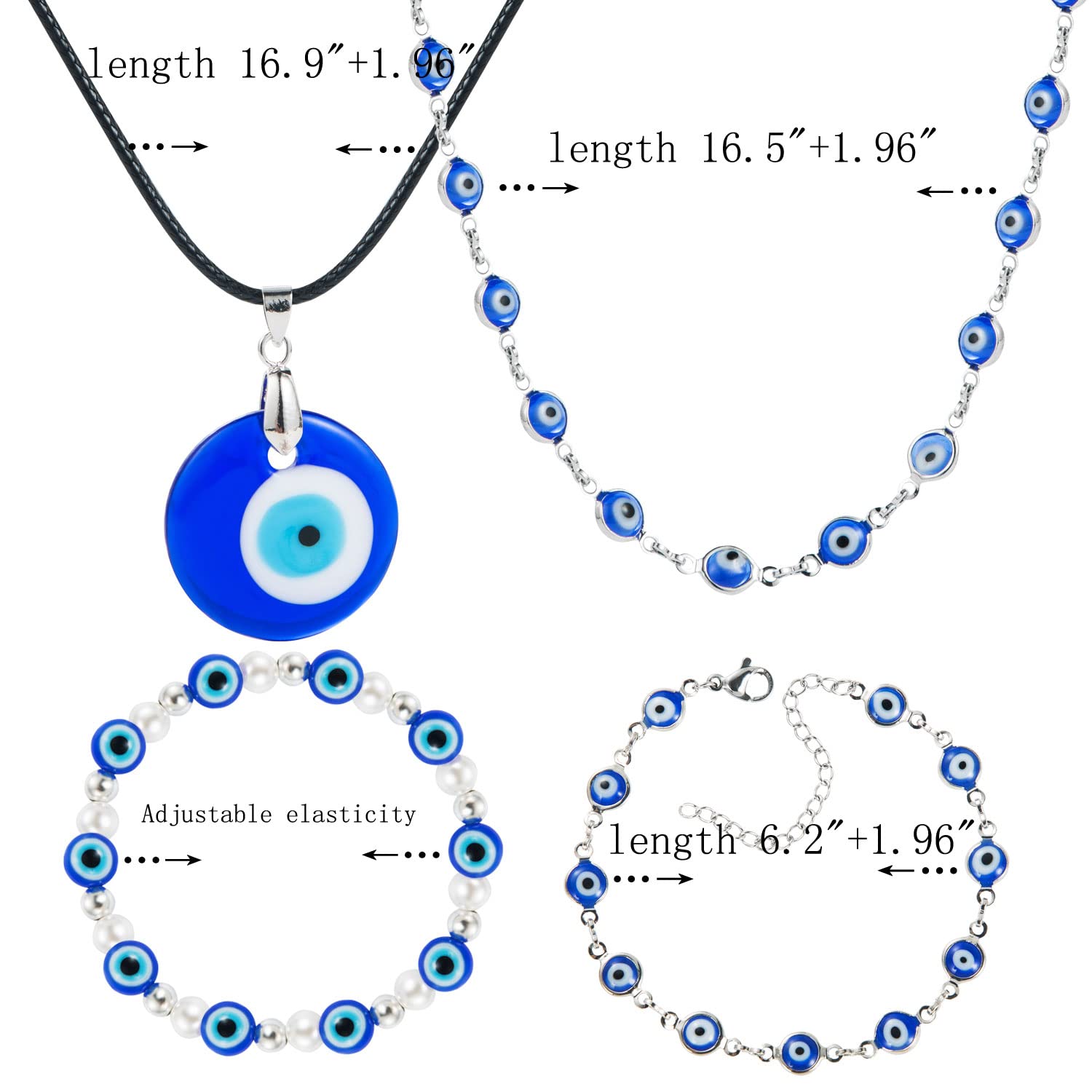 JDXN 4PCS Evil Eye Blue Glass Eye pendant Necklace Evil Eye Ring Set Plated Eye Rings Colorful Evil Eye Finger Ring For Women Girls (bule/Gold/Silver /4PCS)