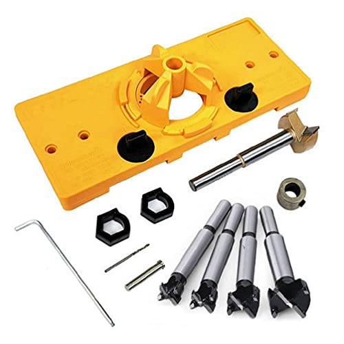 Hinge Drilling Jig 15mm-35mm Hole Opener Positioning Dowel Jig Kit Wood Cutter Jig Guide Sleeve Locator Tool Hinge Hole Opener 15-35mm Doweling Jig Kit Joinery Boring Hole Drill Guide