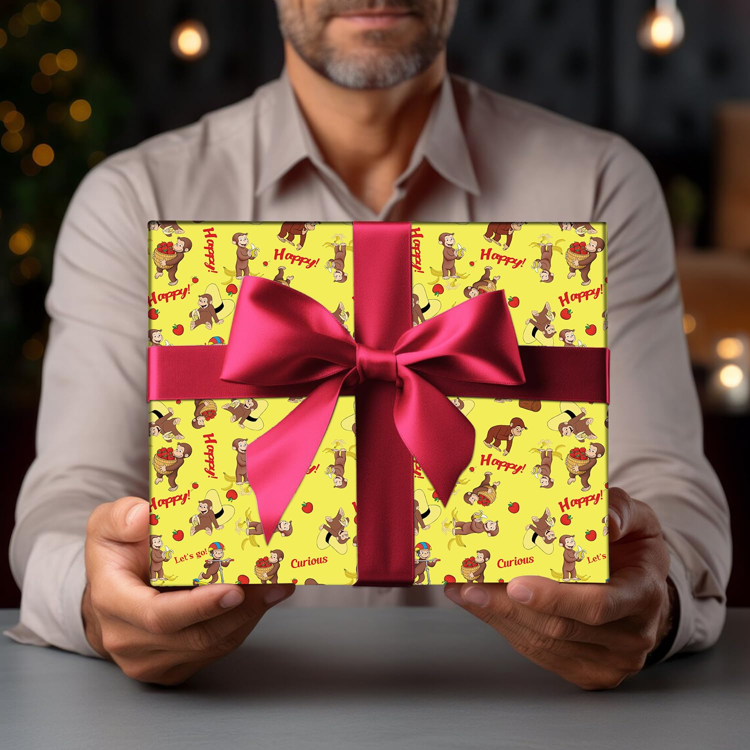 SNHDYMTK 5 Sheets Curious Monkey Gift Wrapping Paper 20"" x 30"" Kraft Paper Foldable Gift Wrap Present Wrapping Paper Birthday Design for Party, Holiday (Yellow), IGYUEWG1564131106