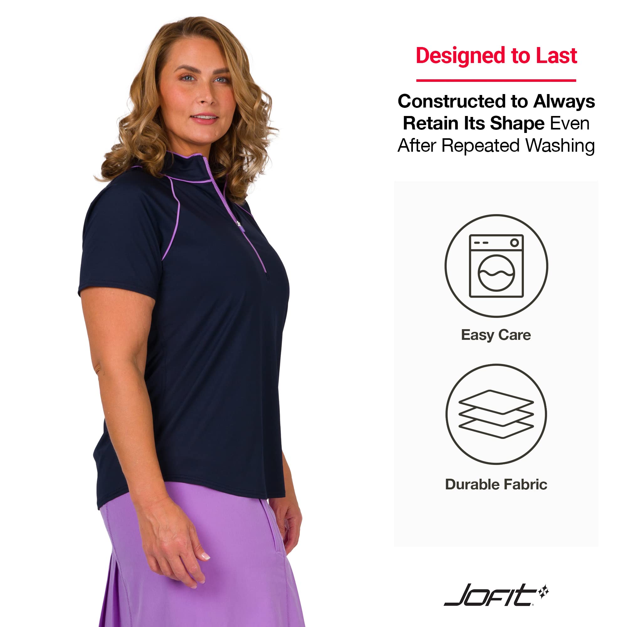 Jofit Apparel Women’s Athletic Clothing Short Sleeve Tipsy Top for Golf & Tennis, Size Medium, Midnight Blue