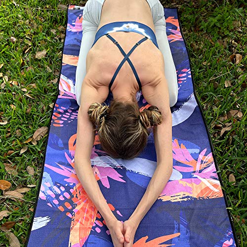 Hightide Yoga Mat Cover - Non Slip Microfiber Towel with Corner Pockets for Yoga and Bikram Hot Yoga in Two Sizes and Many Patterns (Mantra, 26" x 74")