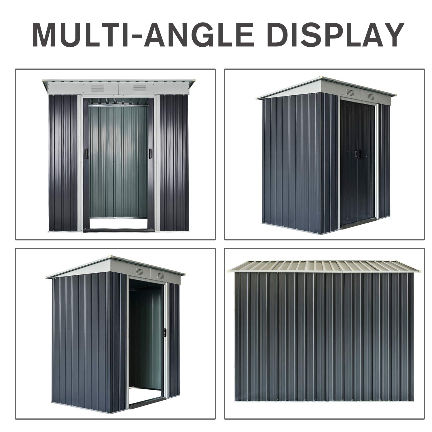 Outsunny 6' x 4' Backyard Garden Tool Storage Shed with Lockable Door, 2 Air Vents & Steel Construction, Black