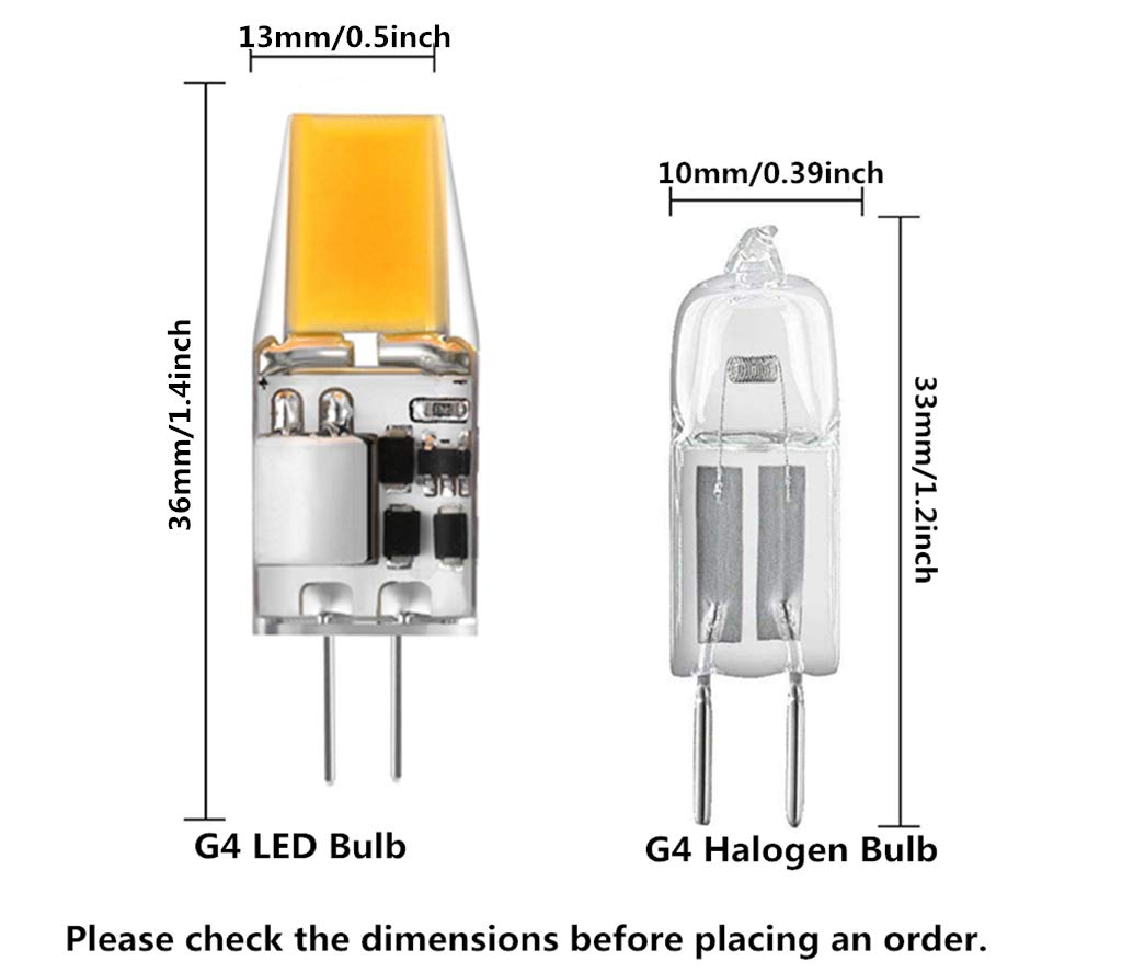 G4 LED Light Bulbs G4 Bi-Pin Base 3W (Equivalent to 20W Halogen Bulb) AC/DC 12V Warm White 3000K LED Bulbs for Landscape Ceiling Under Counter Puck Lighting,1 LED 1508 COB Chip,10 Pack