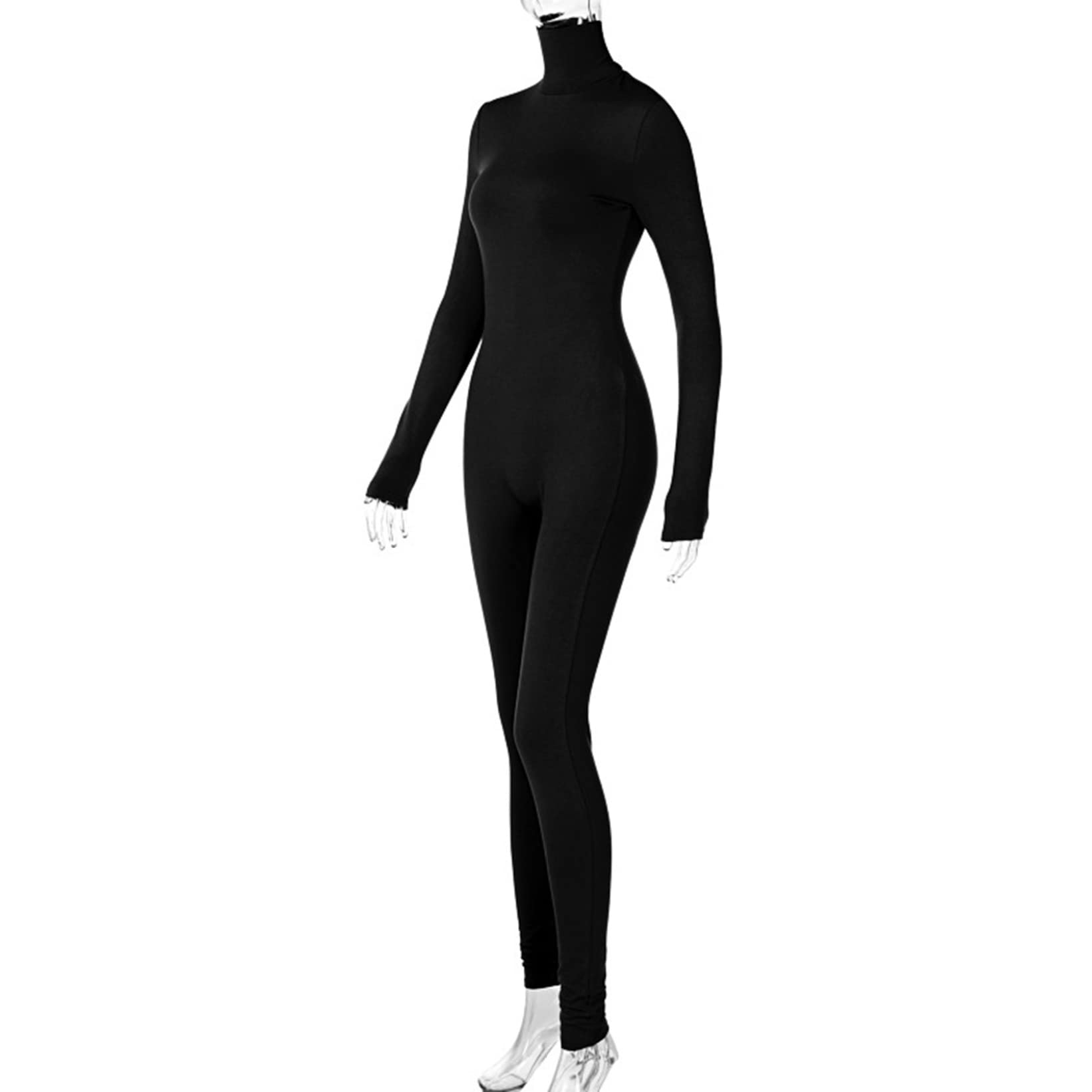 Mufeng Womens One Piece Turtleneck Long Sleeve Bodysuit Full Length Zip Back Jumpsuit Thermal Underwear Base Layer Black Medium