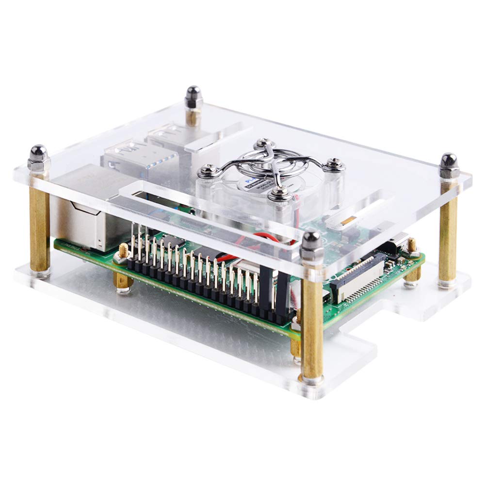 GeeekPi Acrylic Case for Raspberry Pi 4 Model B & Raspberry pi 3 Model B+, Pi Case with Cooling Fan and 7PCS Heatsinks for Raspberry Pi 4 Model B/Pi 3B+/ Pi 3B/ 2B (Clear)