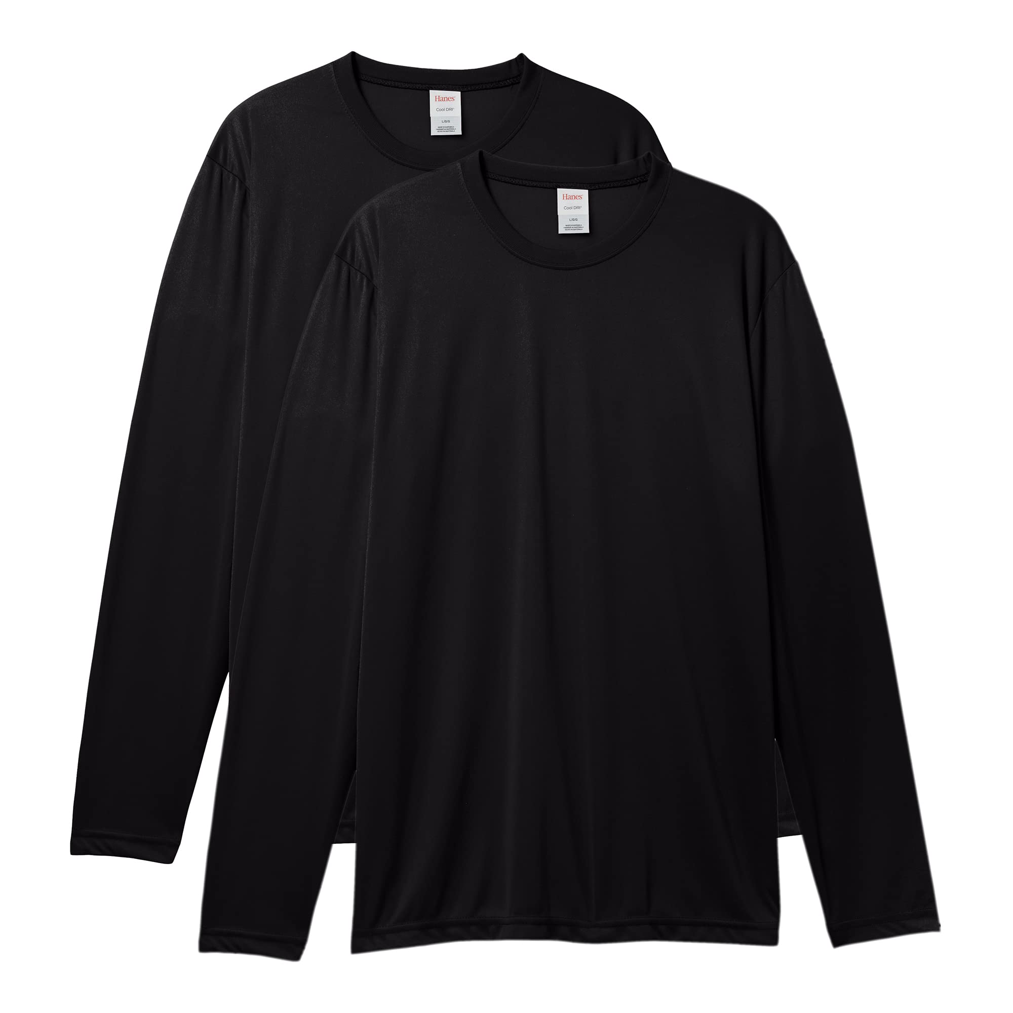 Hanes mens Long Sleeve Cool Dri T-shirt Upf 50+ (Pack of 2) athletic shirts, Black, Large US