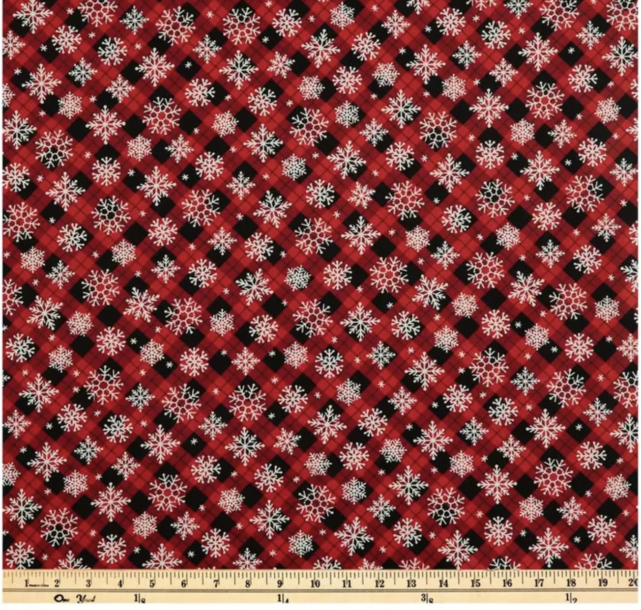 Snowflakes on Red Buffalo Plaid Christmas Precut Apparel Fabric by The Yard - One Yard