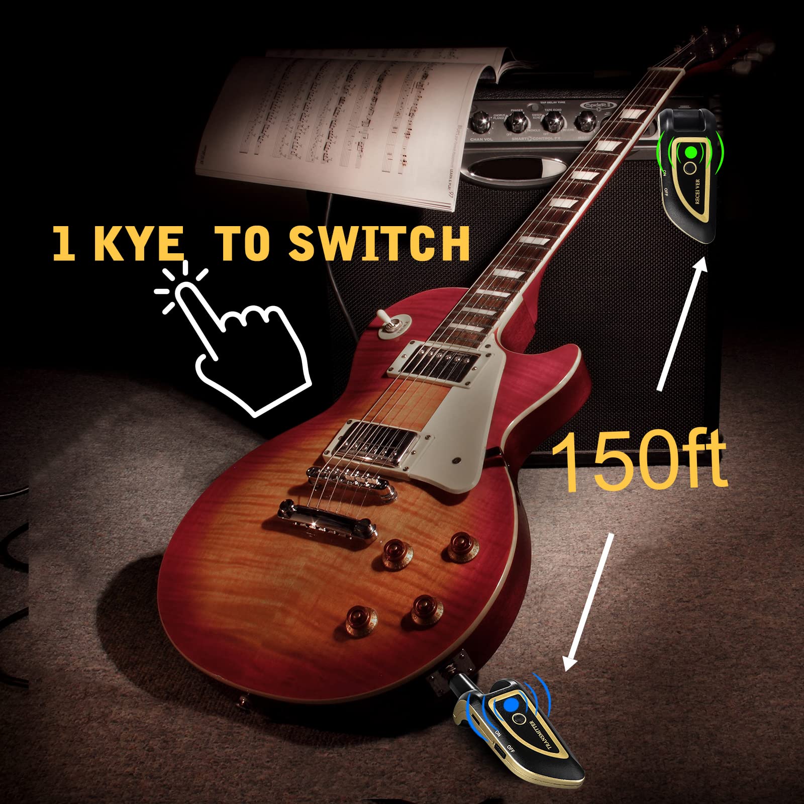 Kwalita Wireless Guitar System, Guitar Wireless Transmitter Receiver, Guitar Wireless System, Wireless Guitar Transmitter Receiver, Charging Case Included, Guitar Wireless Transmitter and Receiver
