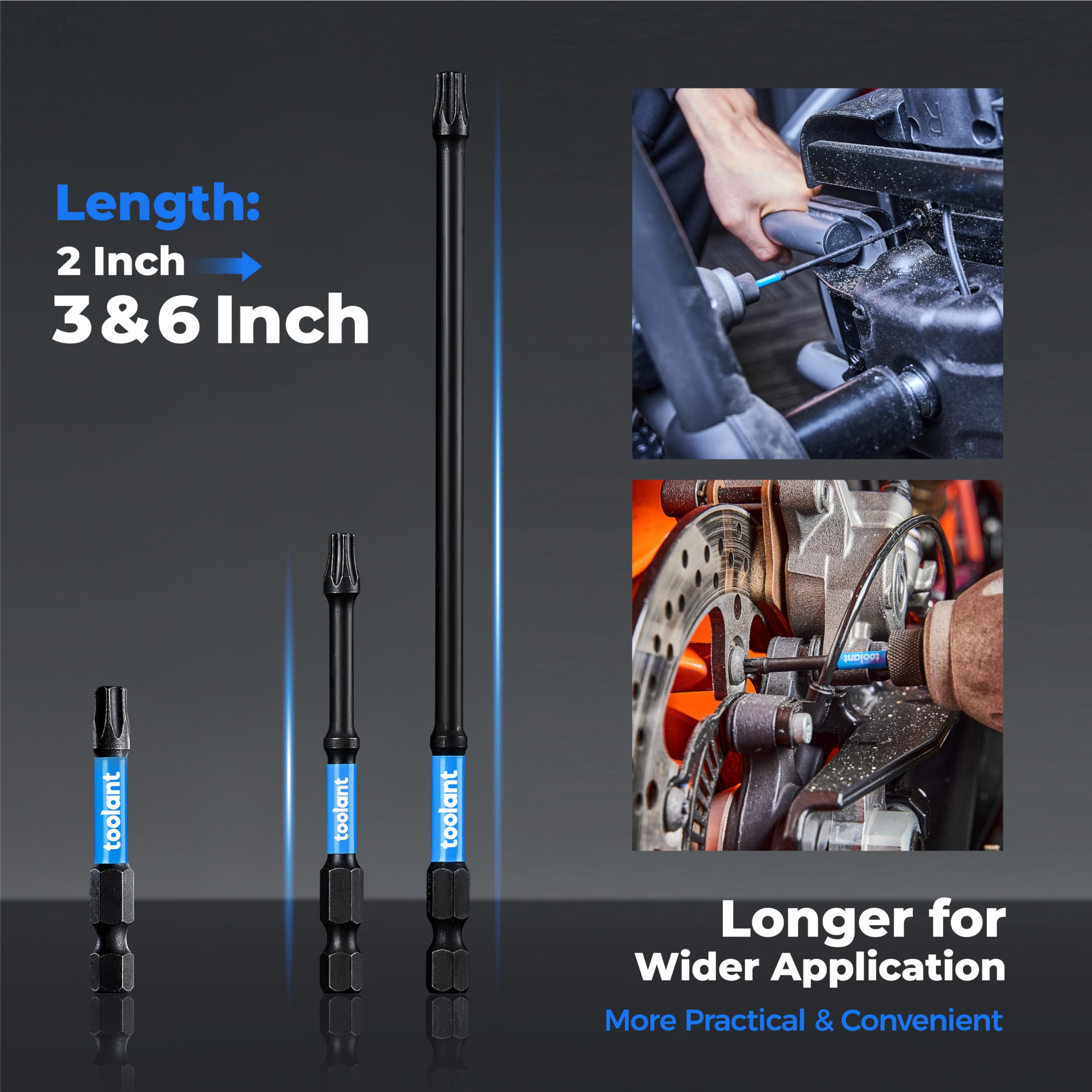 toolant 6" Impact Long Torx Bit Set 13pcs (TT7-TT40), 1/4 Hex-Shank S2 Steel Security Torx Bit Set, Tamper Proof Star Bit Set with CNC Machined Tips, Magnetic Impact Bit Holder and Storage Box