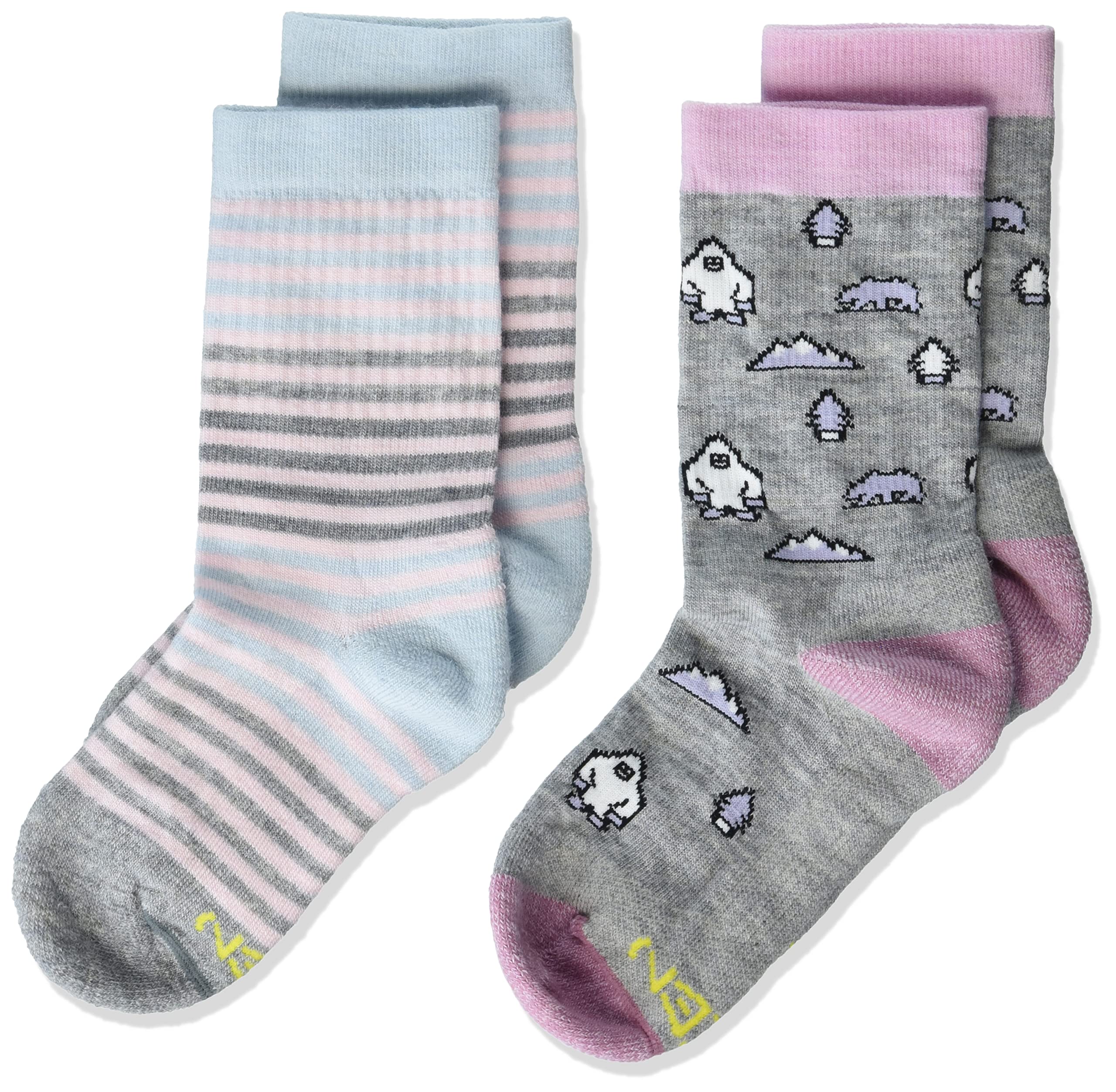KEEN Unisex Kid's Yeti Pattern Crew Cut Extra Durable Breathable 2 Pairs, Feather Grey, Medium