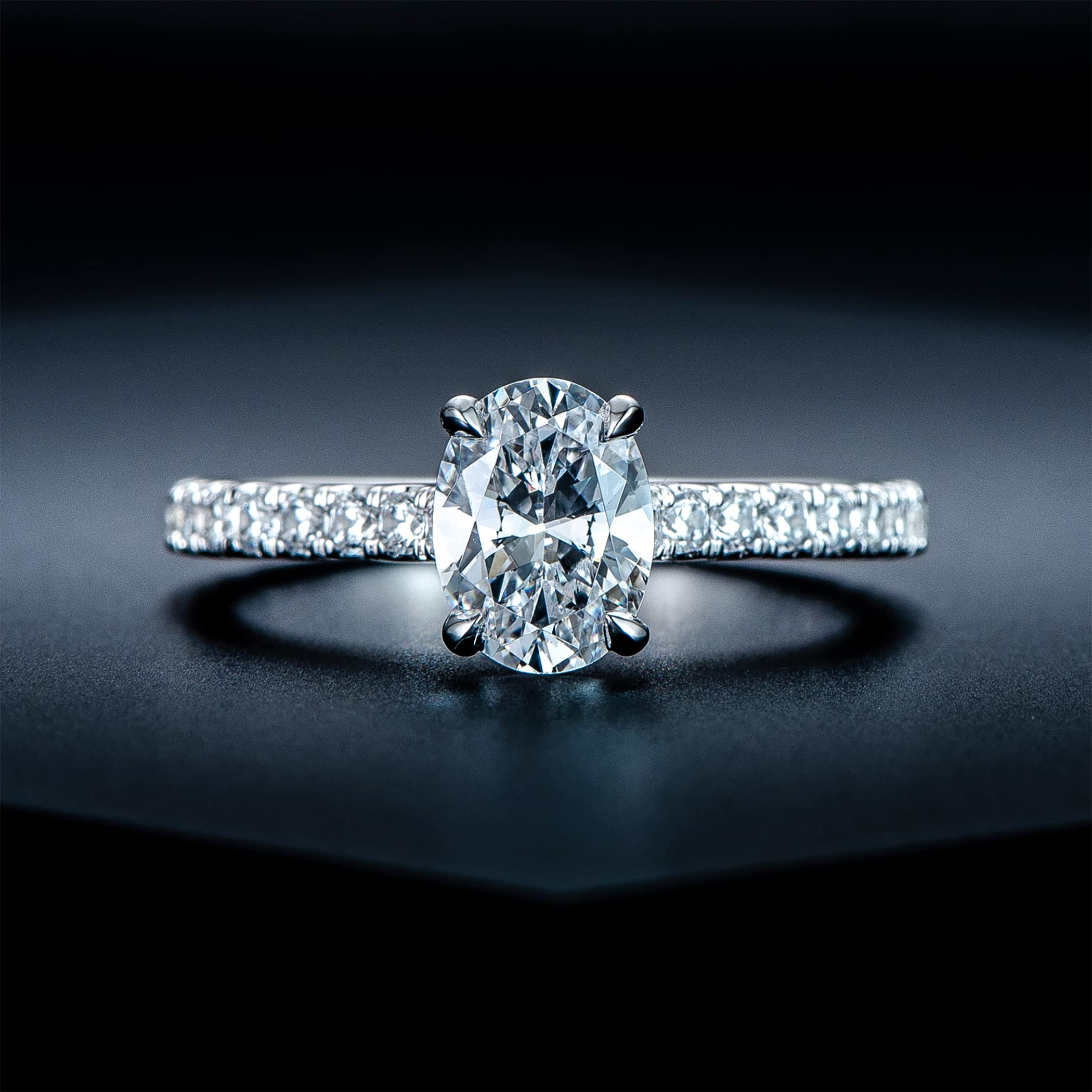 Hidden Halo 1.5 Carat D Color VVS Oval Cut Solitaire Moissanite Engagement Rings for Women (6)