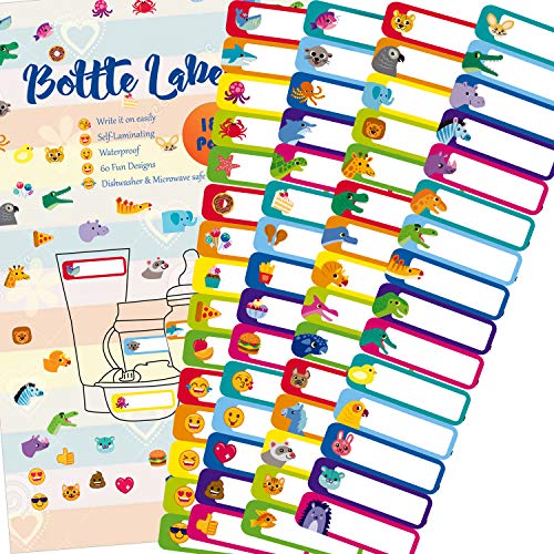 Youngever 180 Pack Baby Bottle Labels for Daycare, Waterproof, Self-Lamination, Write-on, 60 Fun Design